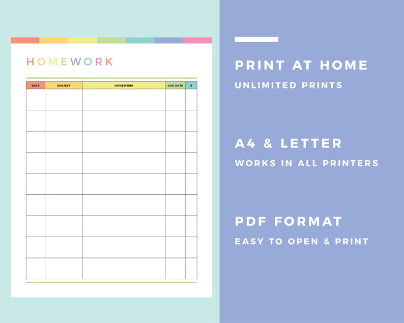Printable Kids Homework Tracker, Children's Homework Log, Childs School ...