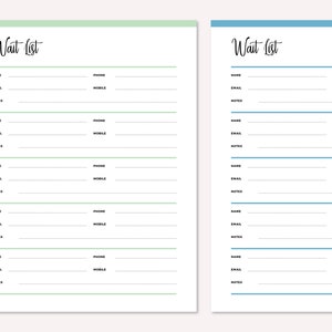 Printable Wait List, Business Contact List, MLM Waitlist, Client Wait ...