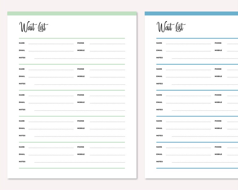 Printable Wait List Business Contact List MLM Waitlist - Etsy