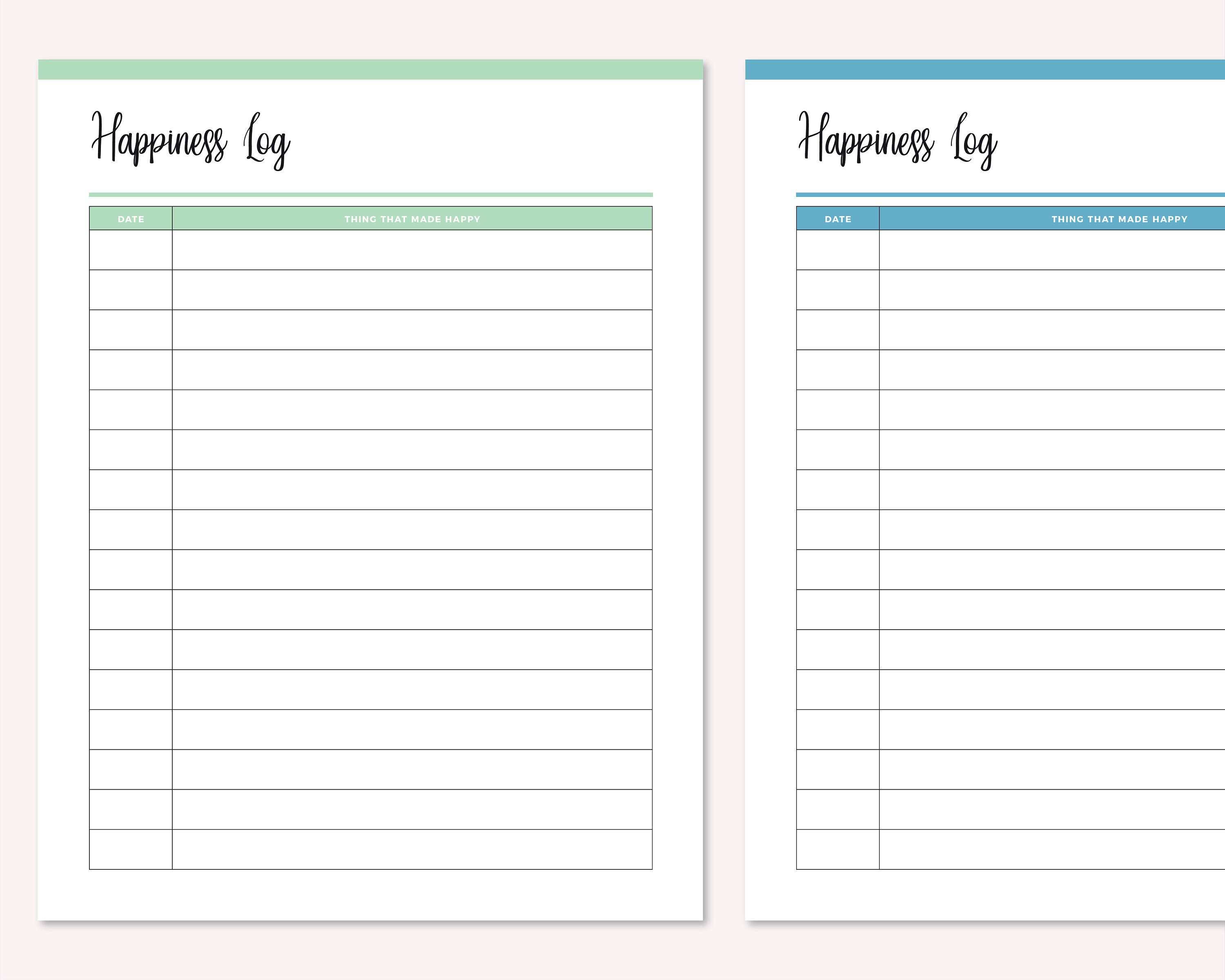 Printable Happiness Log Mental Health Tracker Happy Journal | Etsy