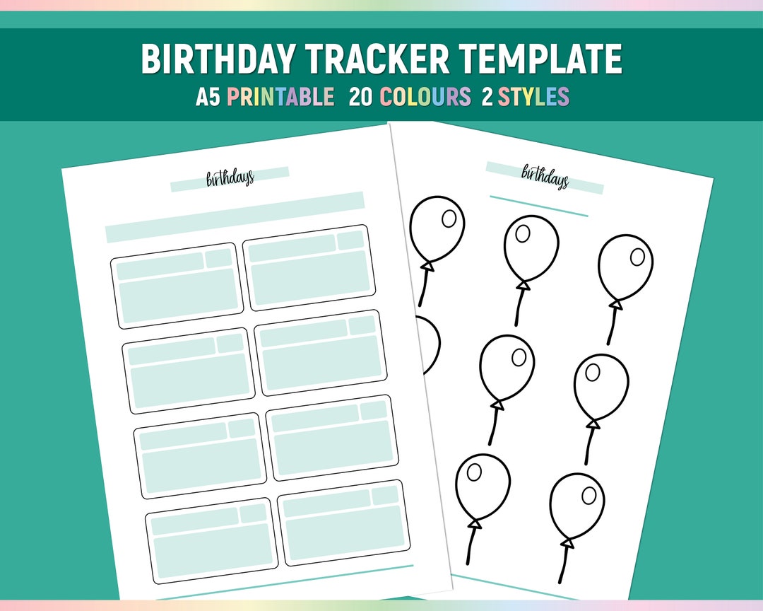 A5 Birthday Tracker Template, Printable Annual Birthday Tracker ...