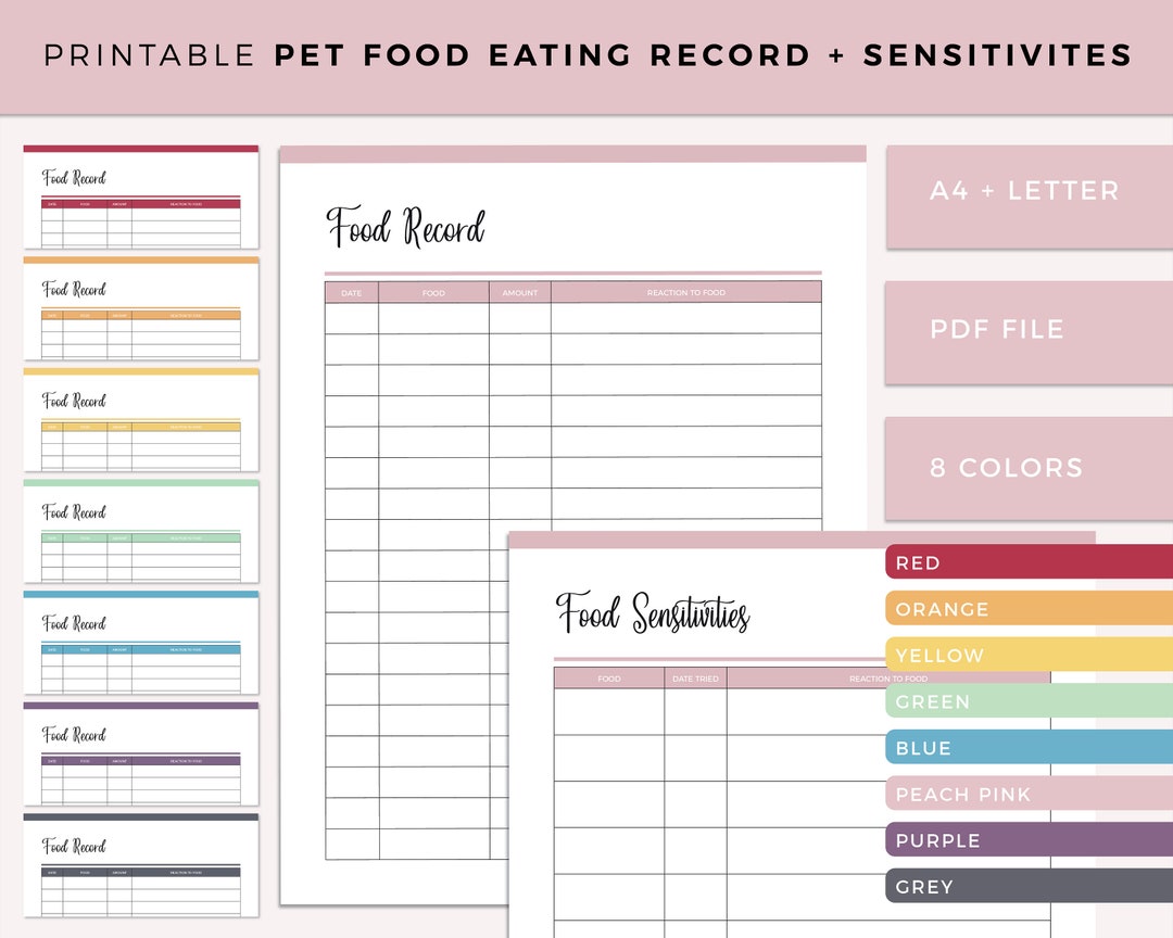 Printable Pet Eating Record, Test Foods With Your Pets, Food ...