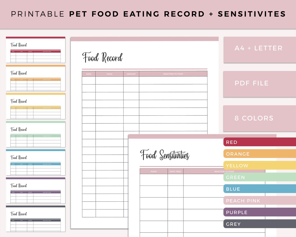 Printable Pet Eating Record Test Foods With your Pets Food | Etsy