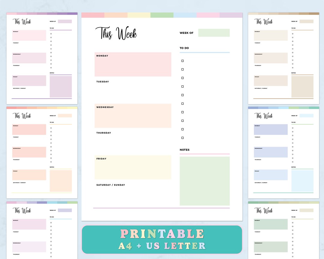 Printable Weekly Planner PDF, Week Planner, Weekly Organizer, Instant ...