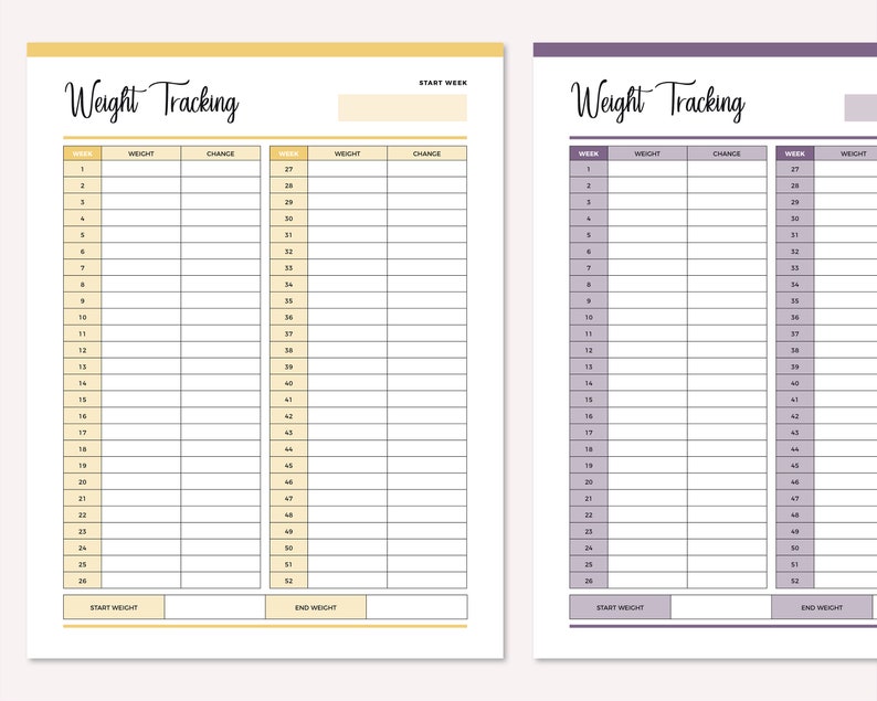 Printable Weekly Weight Loss Tracker Weight Loss Log Fitness - Etsy