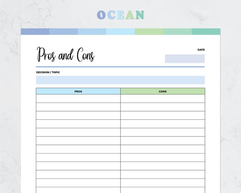 Printable Pros and Cons List Template (PDF) - Etsy