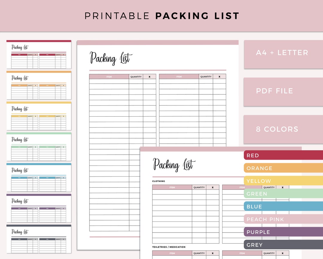 Printable Travel Packing List, Holiday Planner, Packing Checklist ...