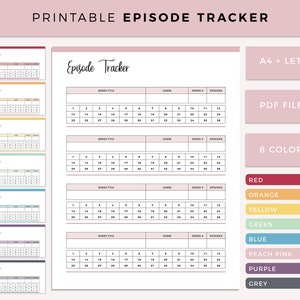 TV Episode Tracker Printable, TV Series Tracking, TV Log, Television ...