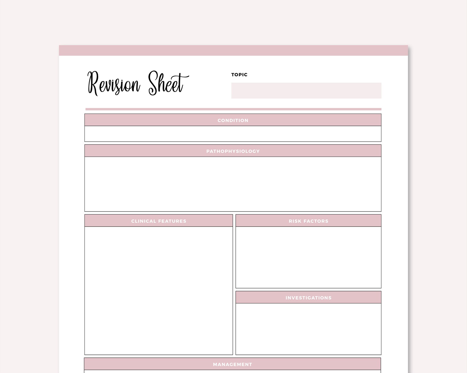 Printable Nursing Revision Sheet Condition Summary Nursing - Etsy