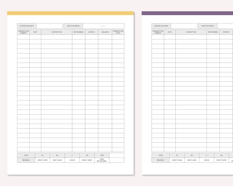 Printable Checkbook Register Check Book Balance Log Account - Etsy ...