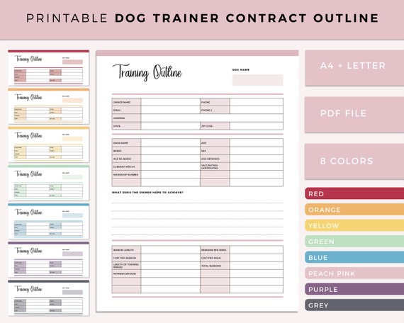 Printable Dog Trainer Business Contract Outline Dog Training - Etsy