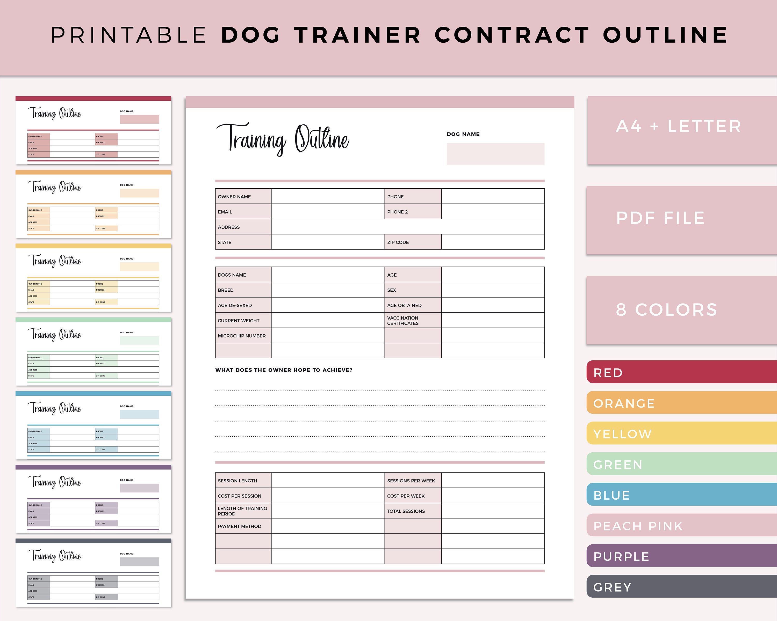 Printable Dog Trainer Business Contract Outline Dog Training - Etsy