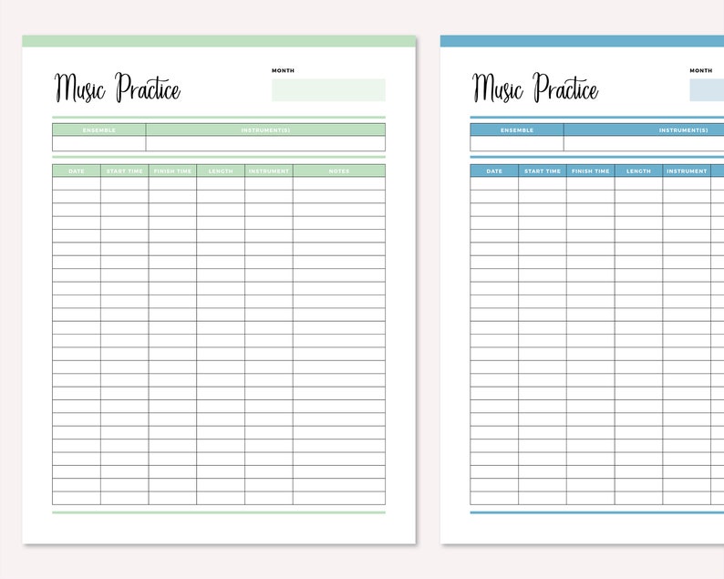 Printable Music Practice Journal Instrument Practice Sheet - Etsy