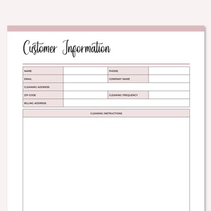 Printable Customer Information Sheet for Cleaning Businesses, Cleaning ...