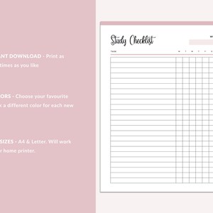 Printable Study Checklist, Print at Home Daily Study Chart, Studying ...