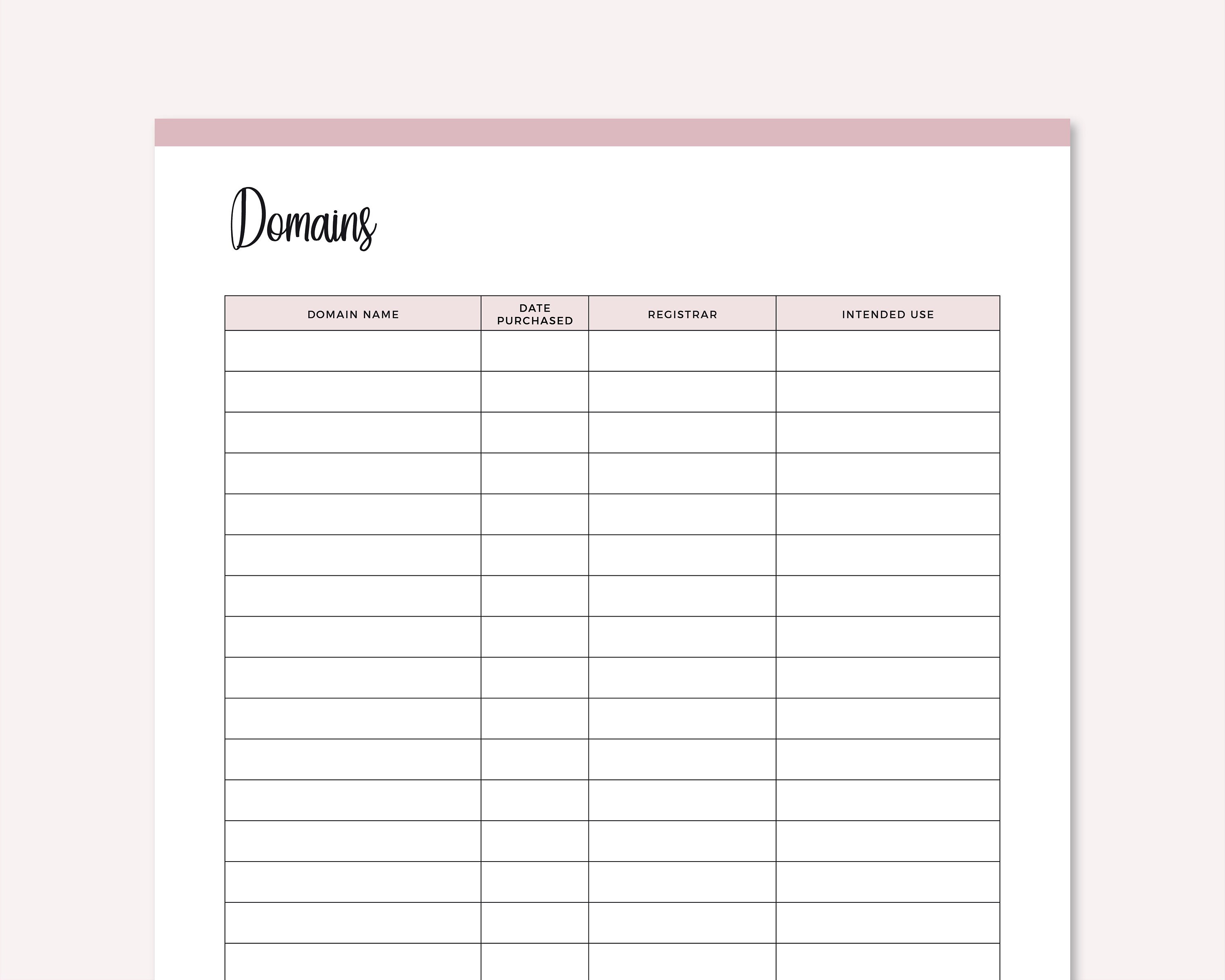 Printable Domain Name Last Website Tracking Sheet Website - Etsy