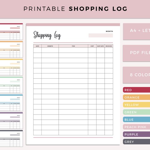 Printable Shopping Log Online Purchase Tracker Shopping - Etsy