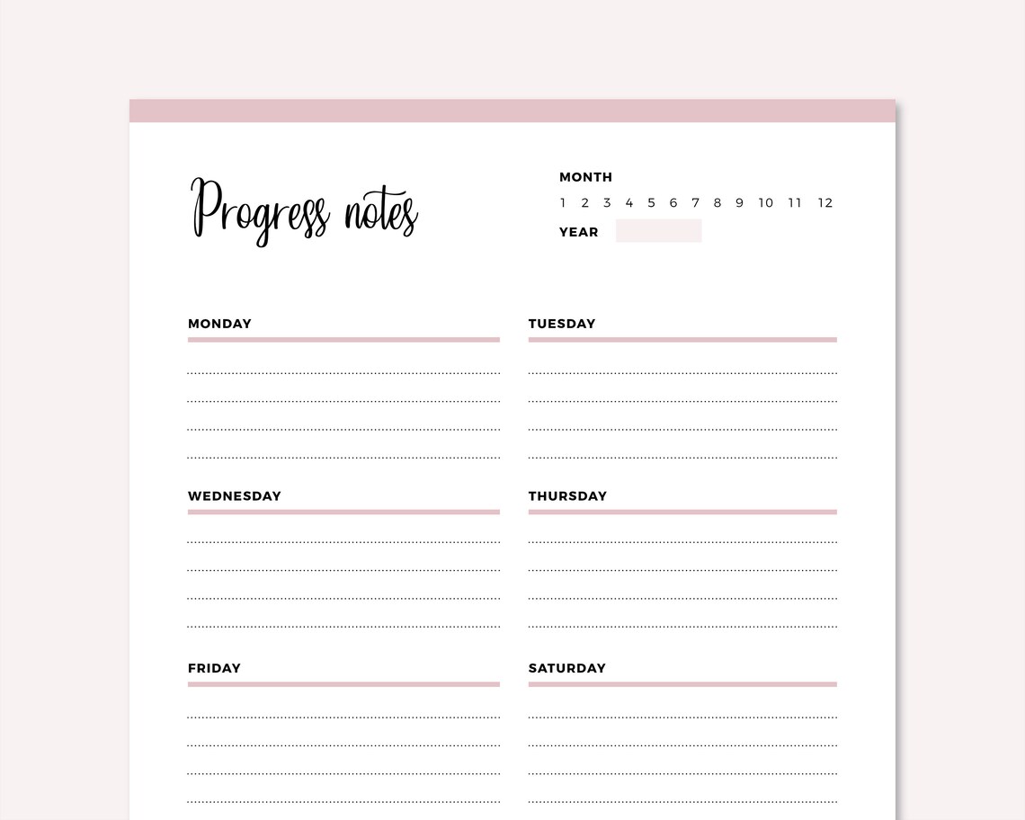 Printable Task Progress Notes Weekly Task Tracker Task - Etsy