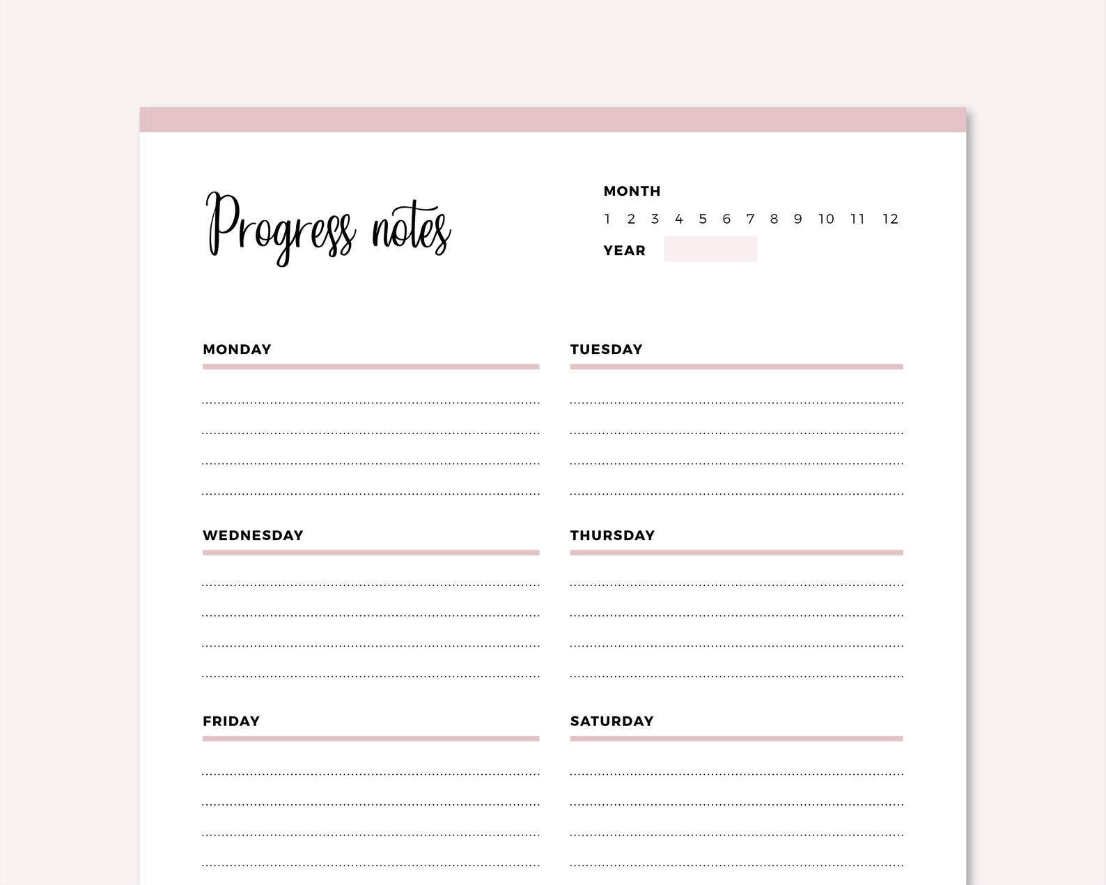Printable Task Progress Notes, Weekly Task Tracker, Task Journal ...