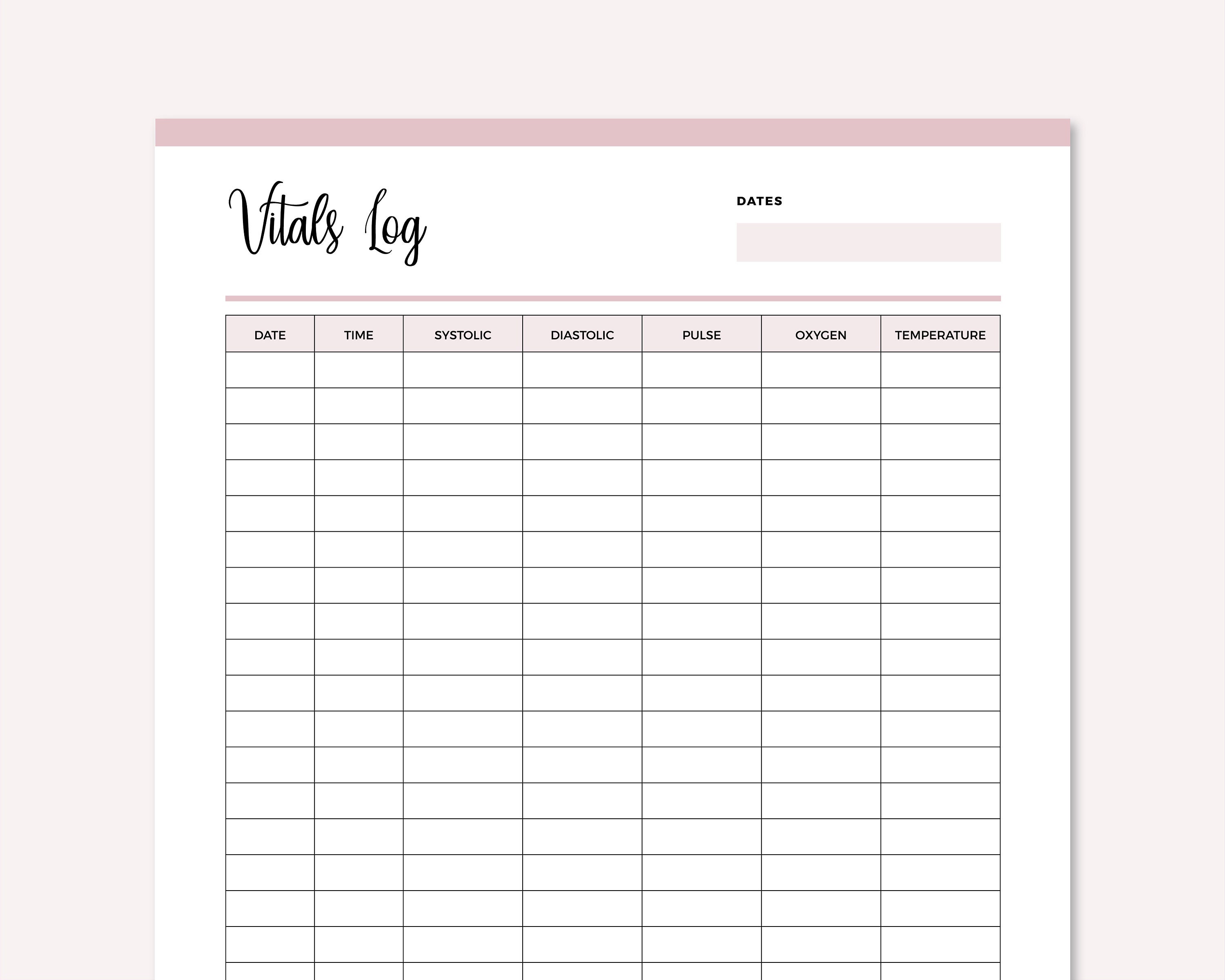Printable Vital Sign Sheet Vitals Tracker Nursing Vitals - Etsy Canada