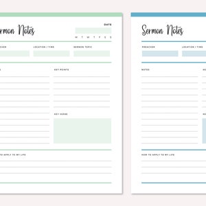 Printable Sermon Notes, Print at Home Faith Planner, Scripture and ...