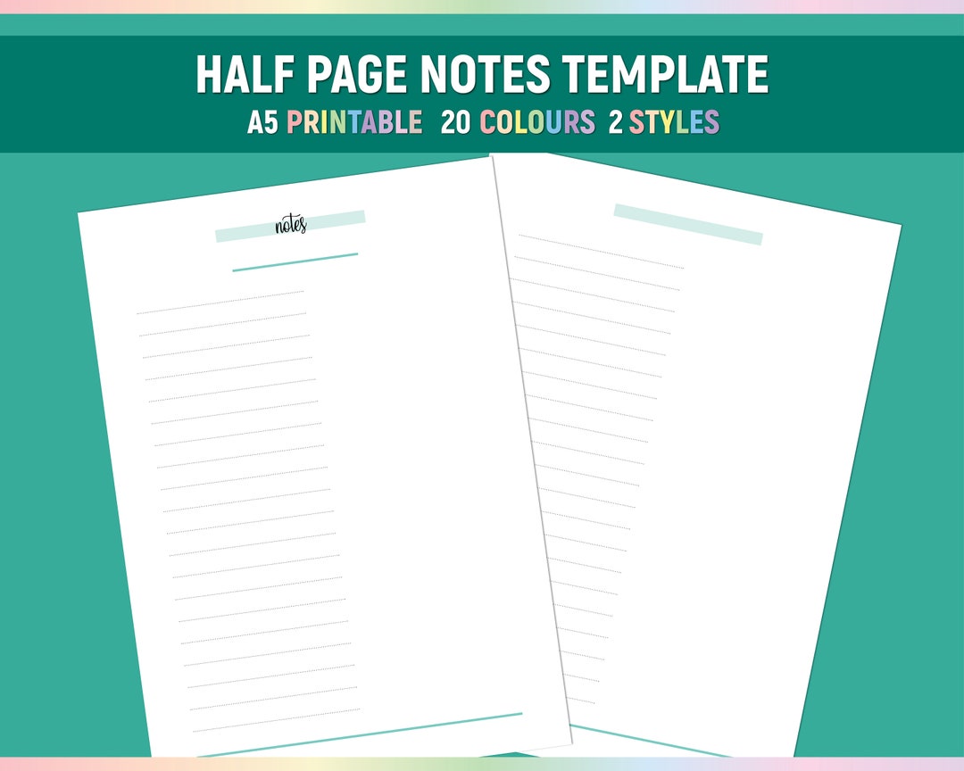 A5 Half Page Notes Template, Printable Half Size Writing Tracker ...