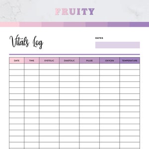 Printable Vitals Log, Blood Pressure Log, Vital Signs Sheet, Vital Sign ...