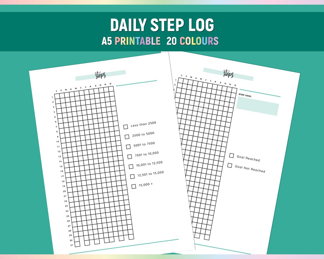 A5 Steps Tracker, Printable Walking Journal, Simple Healthy Step Chart ...