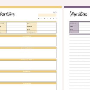 Printable Yoga Class Observations, Yoga Instructor Planner, Pilates ...