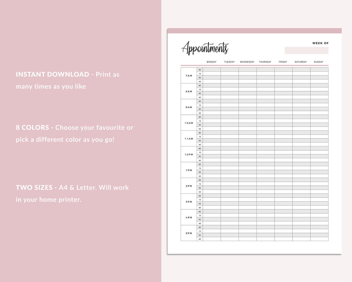 Printable Appointment Book Print at Home Timeslot Booking - Etsy
