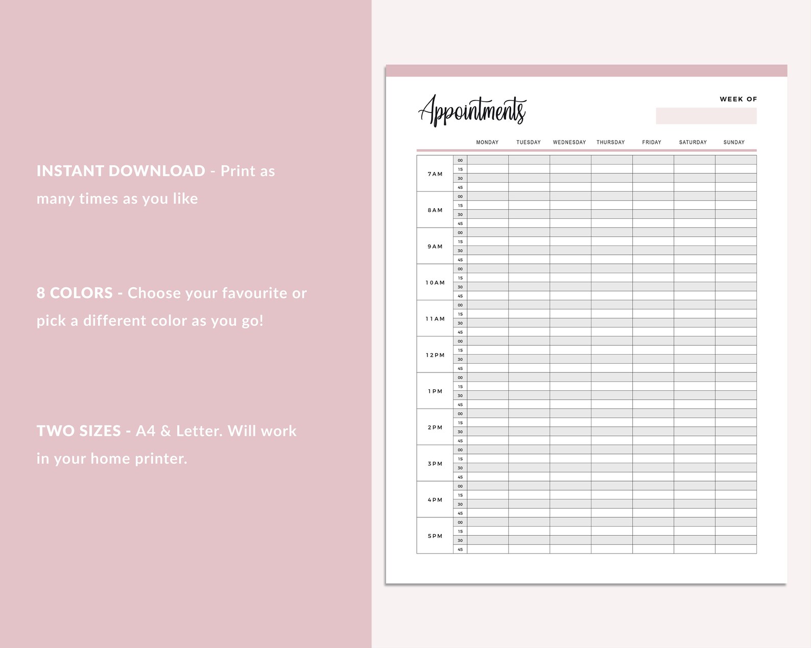 Printable Appointment Book Print at Home Timeslot Booking - Etsy