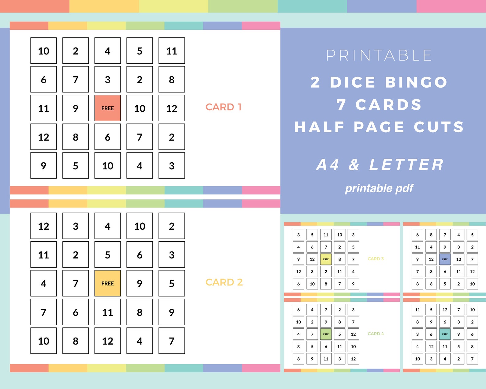 Printable Dice Bingo 2 Dice Bingo Printable Kids Games | Etsy