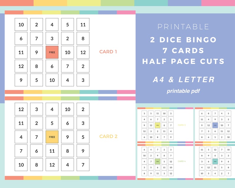 Printable Dice Bingo 2 Dice Bingo Printable Kids Games | Etsy