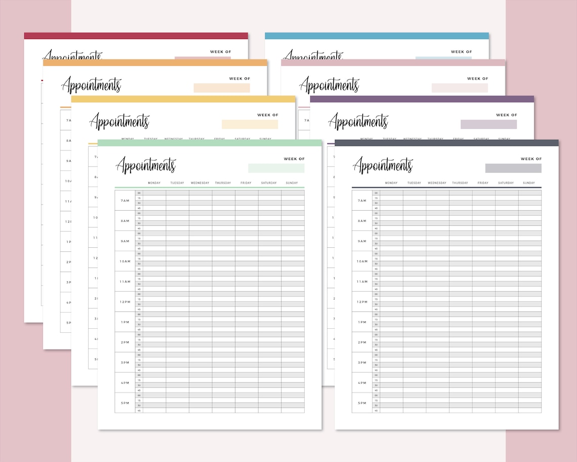 Printable Appointment Book, Print at Home Timeslot Booking Template for ...