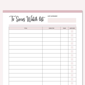 TV Series Watchlist Printable, Television Show Watch List, TV Shows to ...