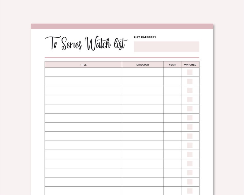 TV Series Watchlist Printable Television Show Watch List TV - Etsy