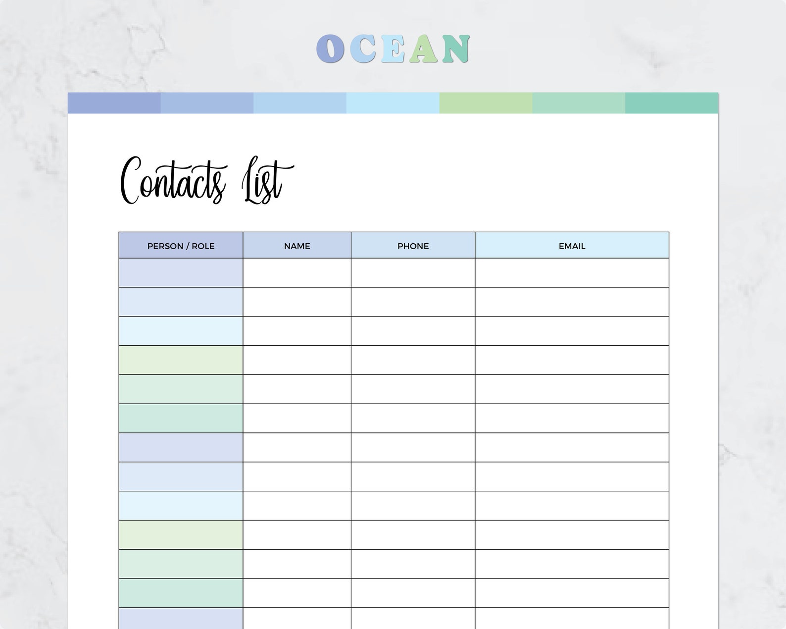 Printable Contact List Template, Rainbow Colors (PDF) - Etsy
