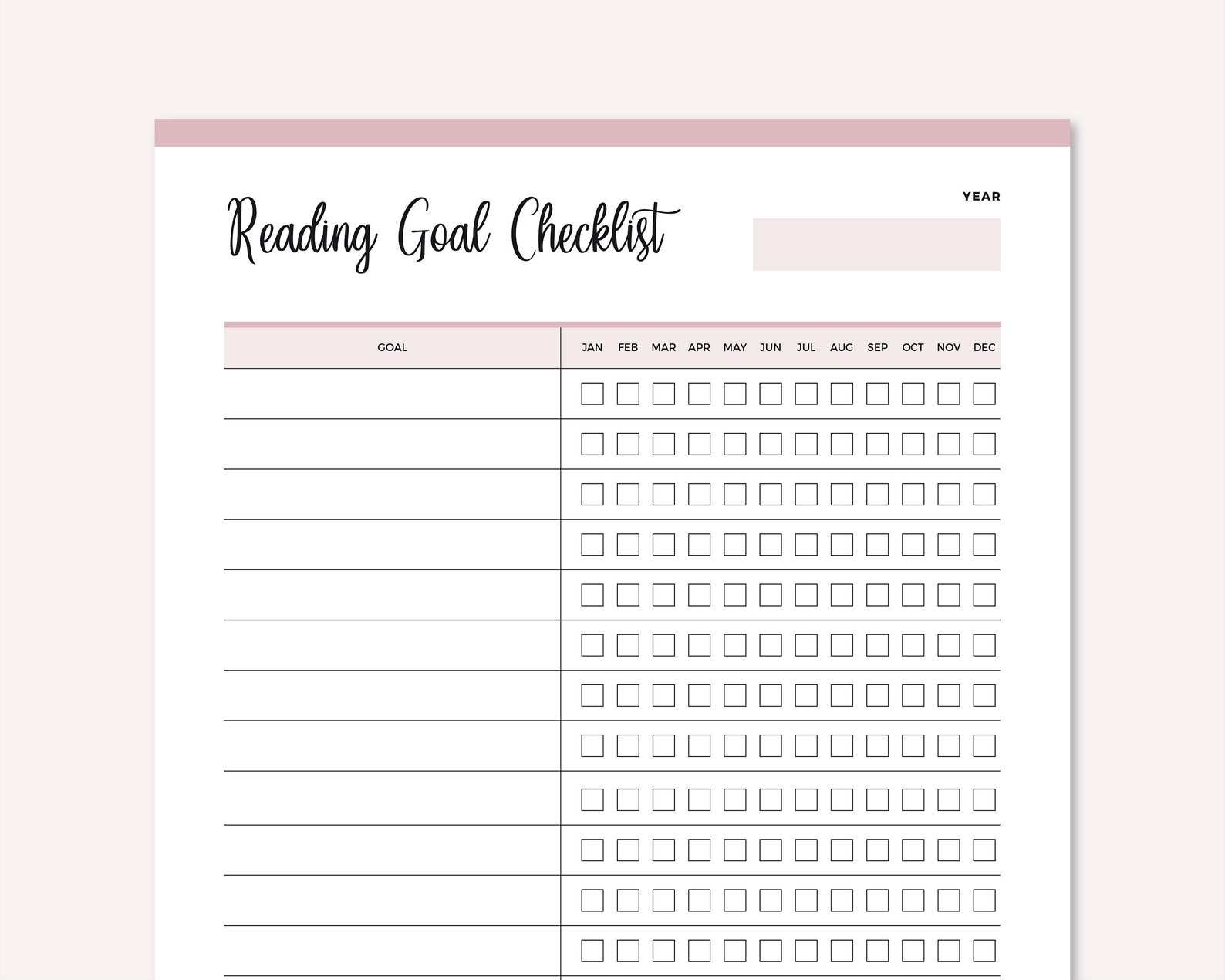 Reading Goal Checklist Printable Monthly Reading Goals Book - Etsy