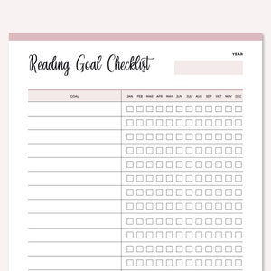 Reading Goal Checklist Printable, Monthly Reading Goals, Book Lover ...