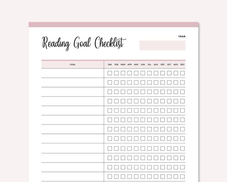 Reading Goal Checklist Printable Monthly Reading Goals Book - Etsy