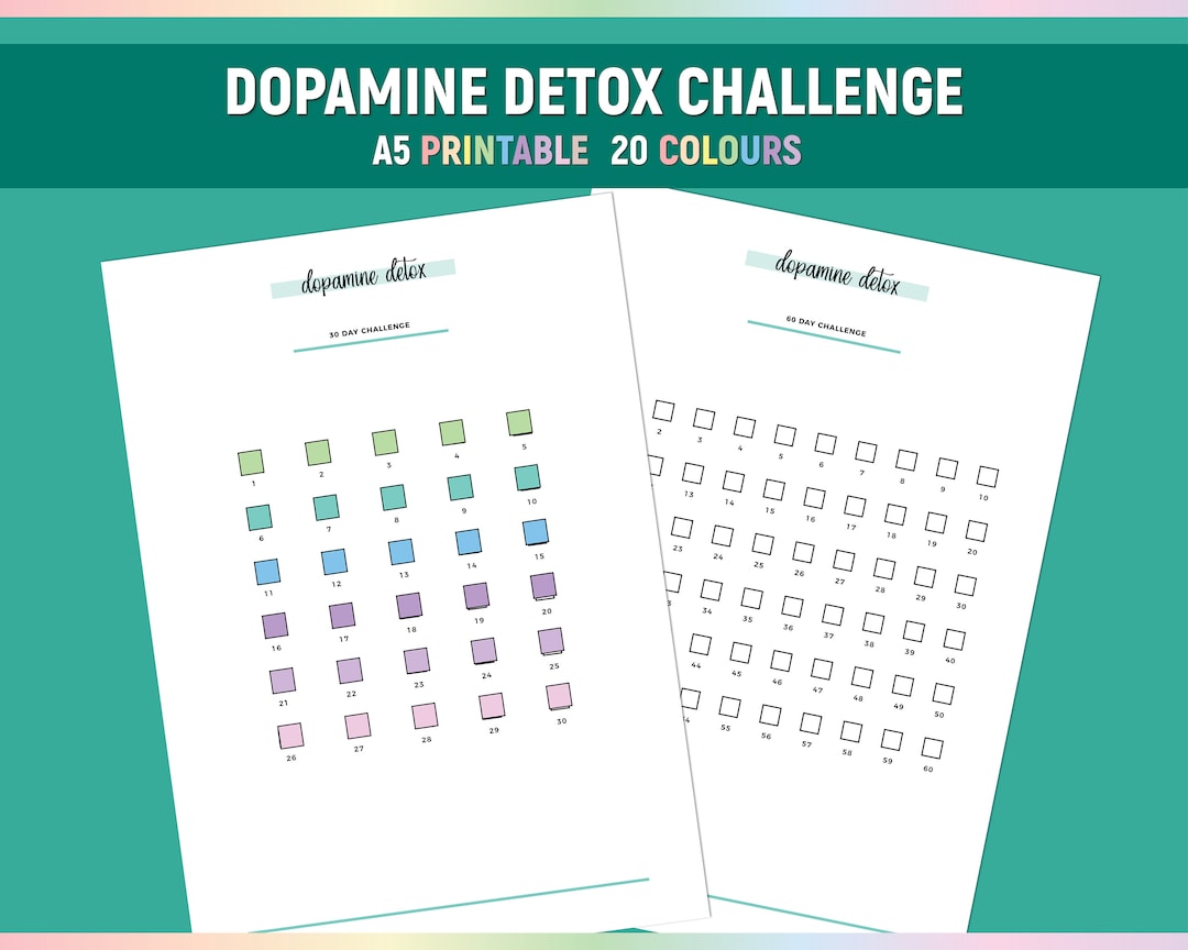 30 Day Dopamine Detox Challenge Tracker, 60 Day Dopamine Cleanse Log ...