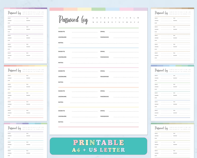 Password Tracker Printable Rainbow Password Log - Etsy