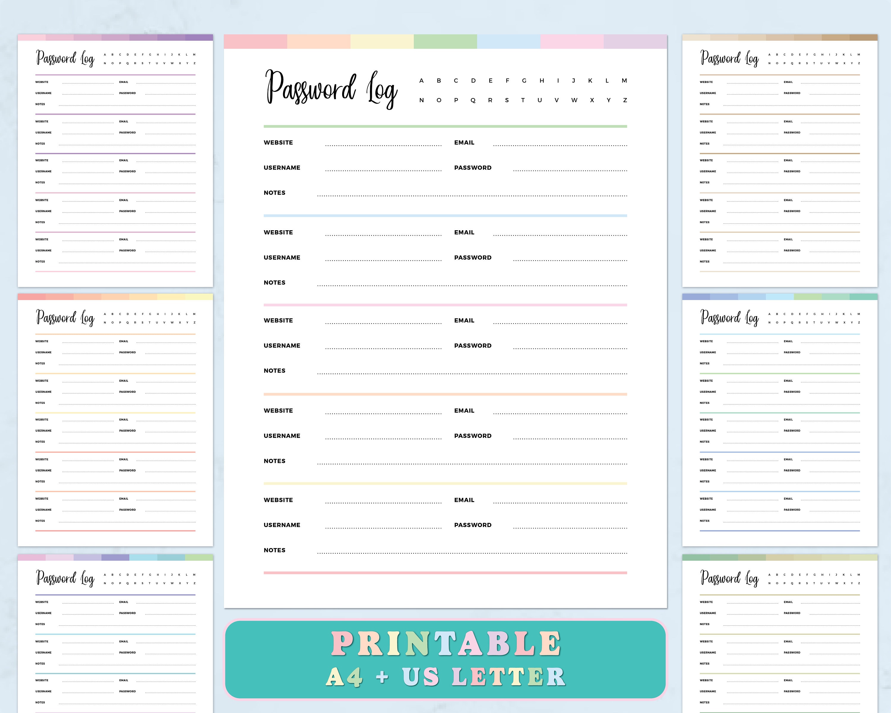 Password Tracker Printable | Rainbow Password Log - Etsy