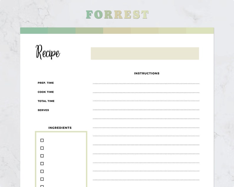 Recipe Template Printable, Blank Recipe Page, Cooking List Sheet ...