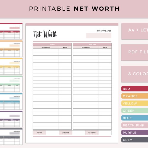Printable Net Worth Log Print at Home Budget Planning Asset - Etsy