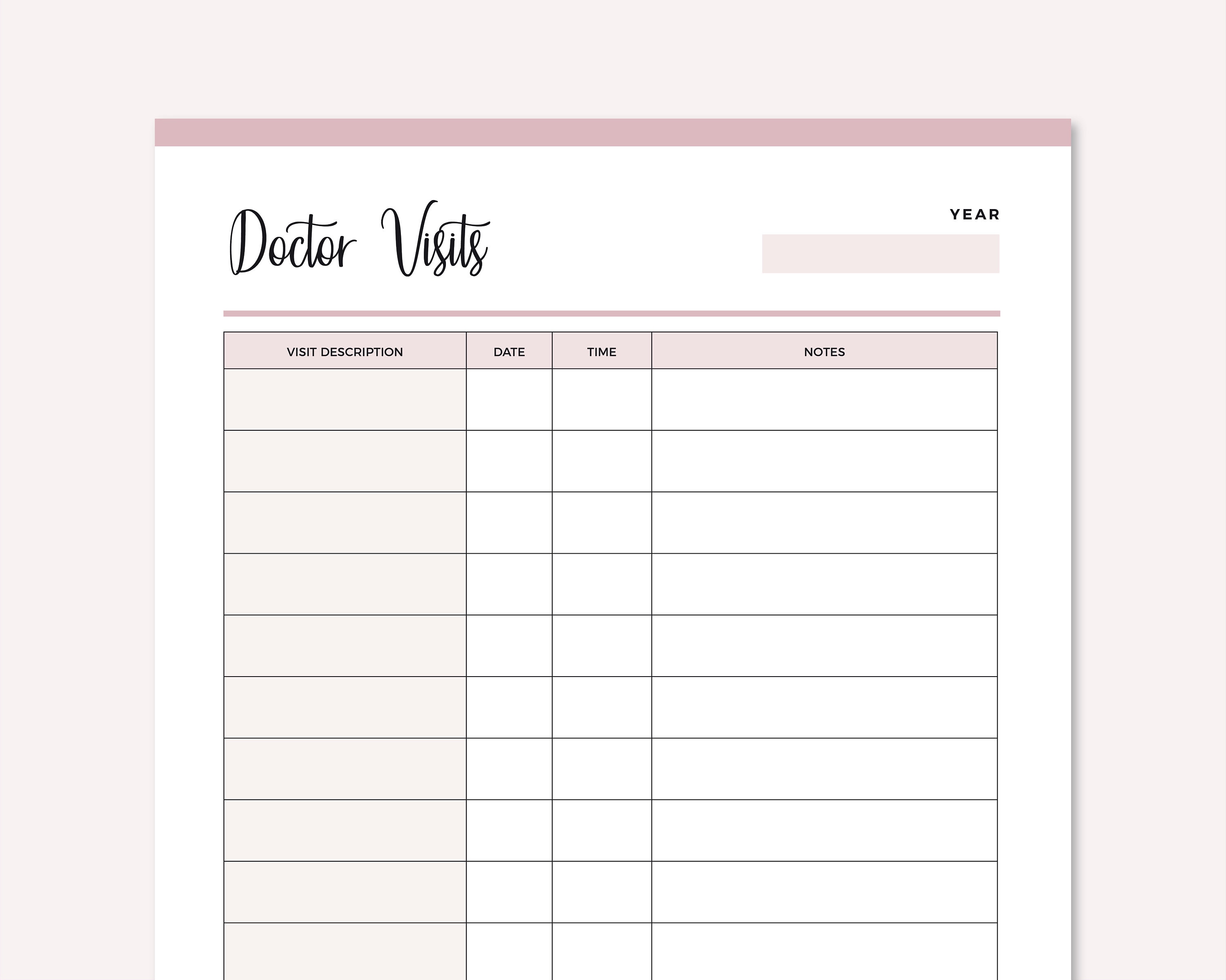 Printable Doctor Visits Tracker, Medical Binder Insert, Doctor ...