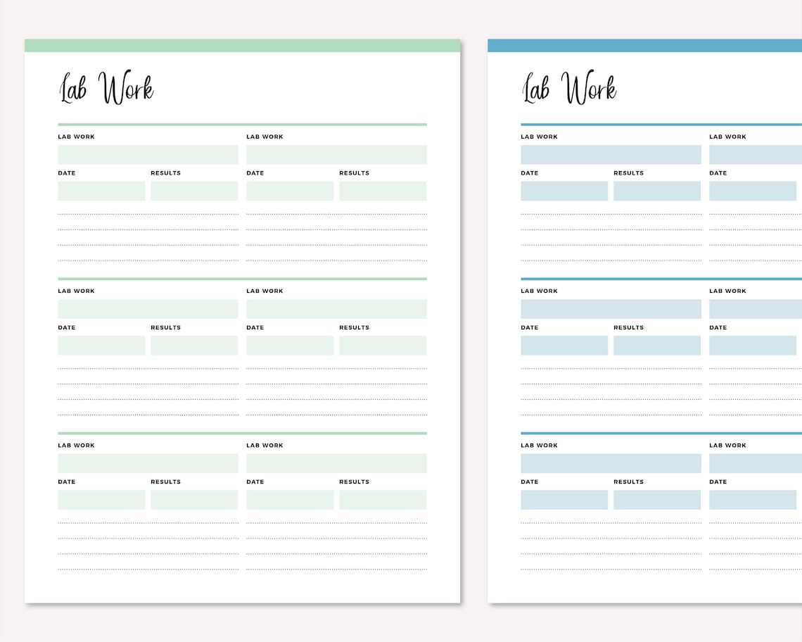Printable Lab Work Sheet Blood Work Log Medical Test Record - Etsy