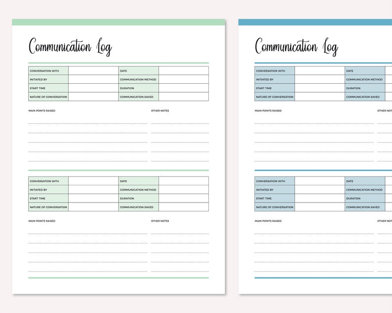 Printable Communication Log Call Log Template A4 and Letter - Etsy