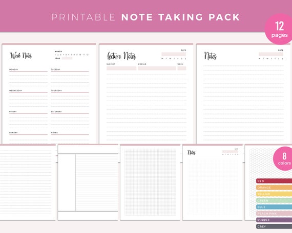 Printable Notes Pages Print at Home Planner Pages Note - Etsy