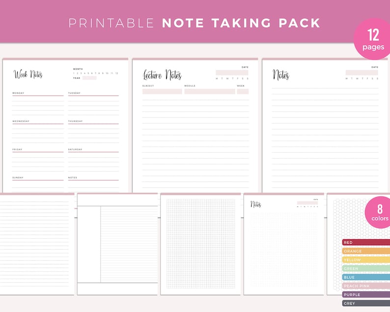 Printable Notes Pages Print at Home Planner Pages Note - Etsy